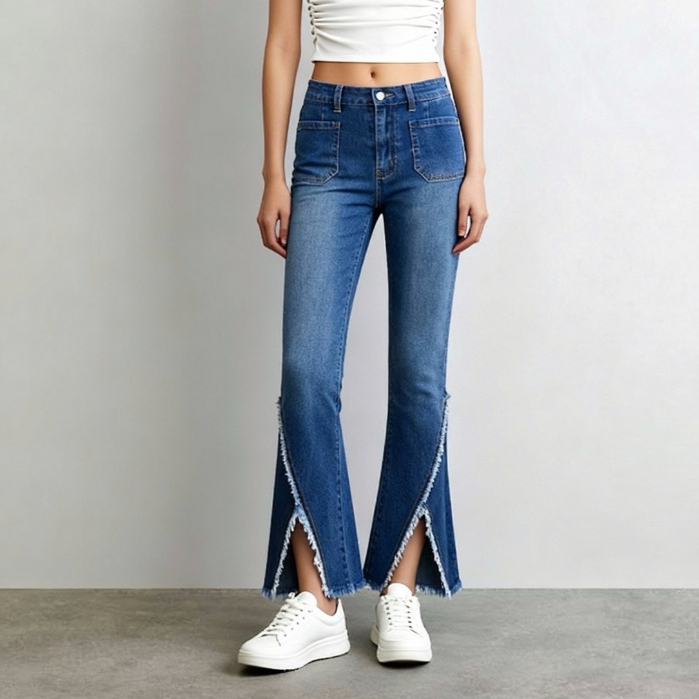 Jual Celana Jeans Wanita High Waist Cut Flare Denim Biru 5508 – MEIN ...