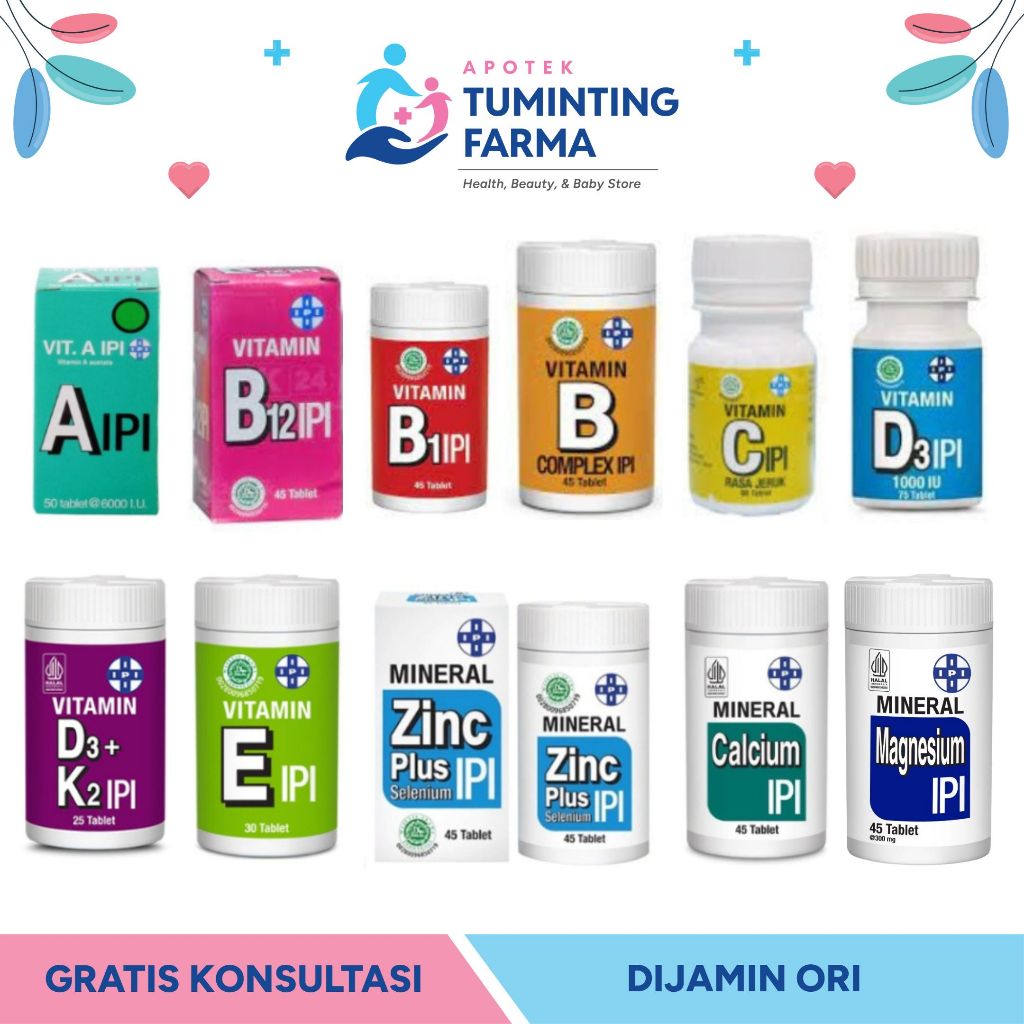 Jual IPI Vitamin A / B1 / B12 / B Complex / C / D / D3+K2 / E / Mineral ...