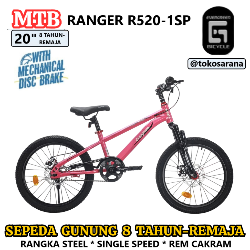 Jual Evergreen Sepeda Gunung Ranger R520 1 Speed / 21 Speed MTB Steel ...