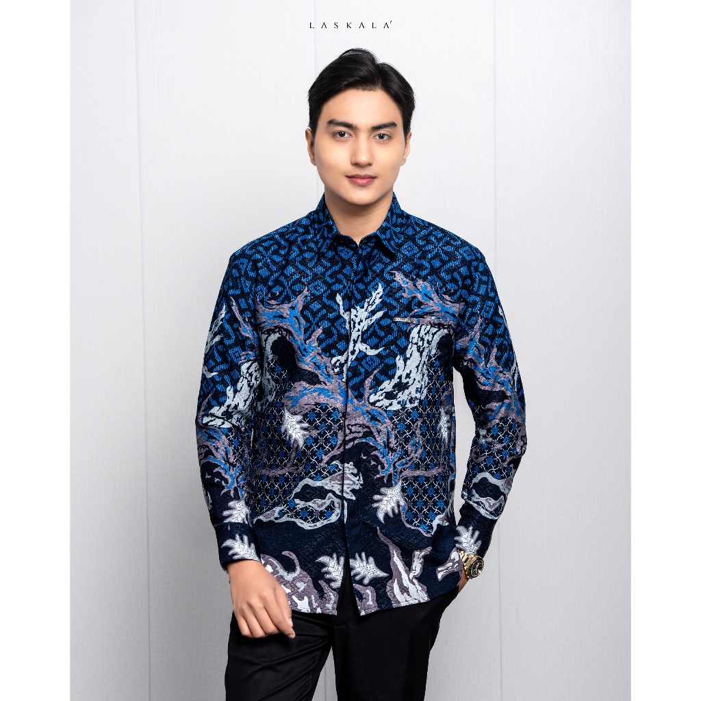 Jual Laskala Batik Premium Muara Blue Kemeja Batik Pria Slimfit Lengan ...