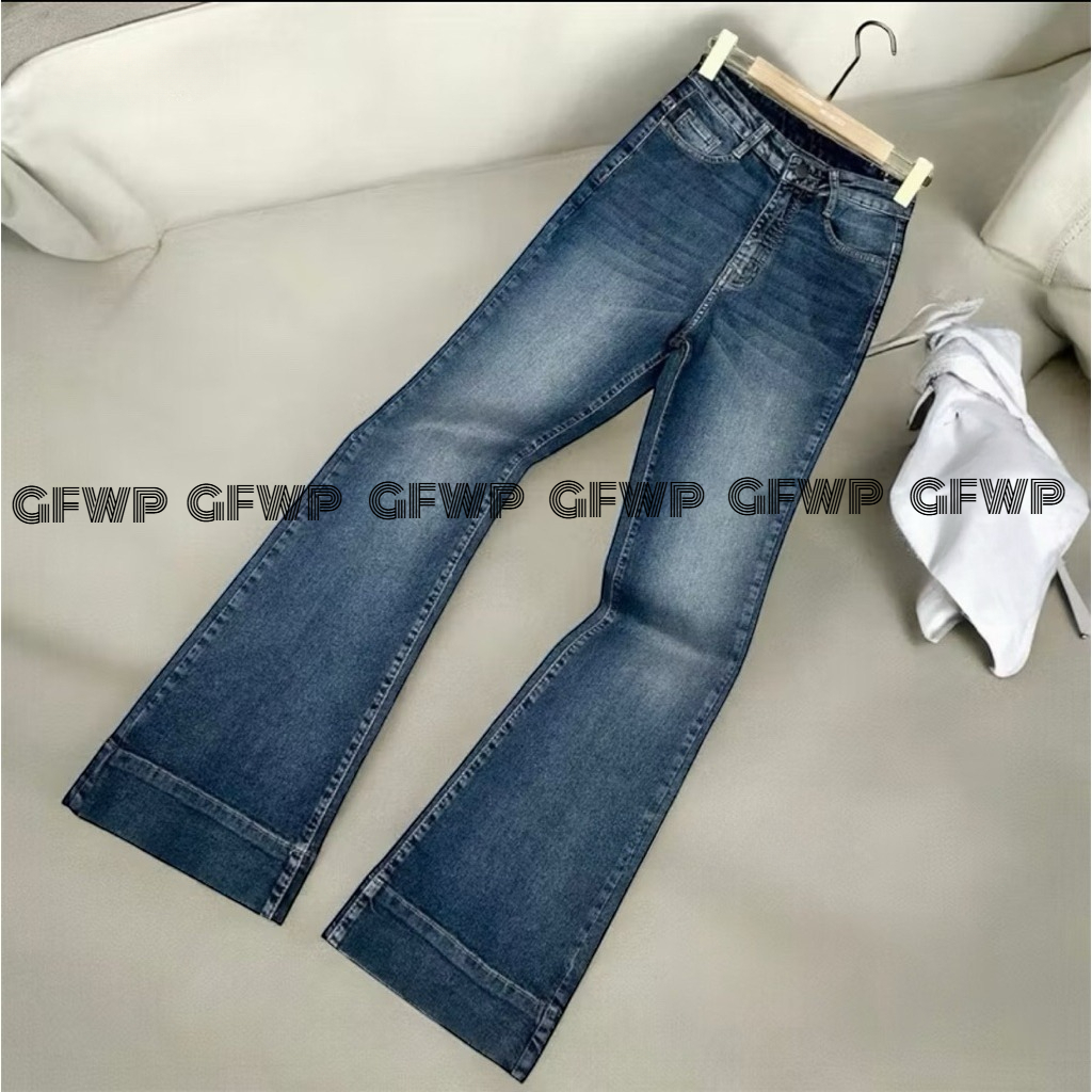 Jual Jennie-HighWaist Cutbray Jeans Celana Flare Panjang Stretch Wanita ...