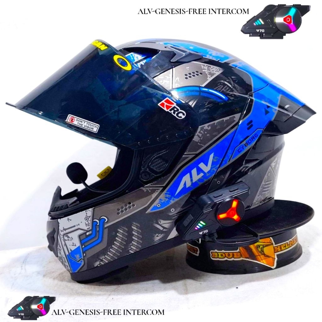Jual Helm ALV Genesis Cyborg blue Free Intercom paket ganteng spoiler ...