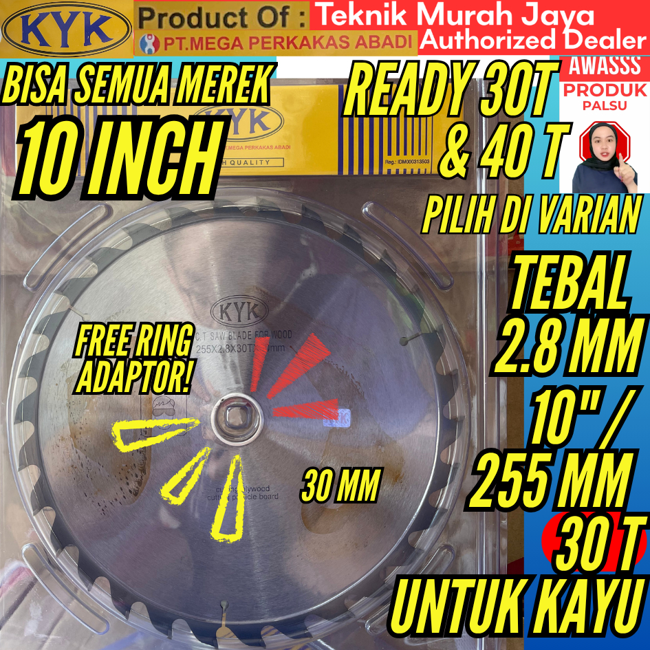 Jual KYK Mata Gergaji Kayu Bulat 10" x 30T Circular Saw 255 mm TCT Saw ...