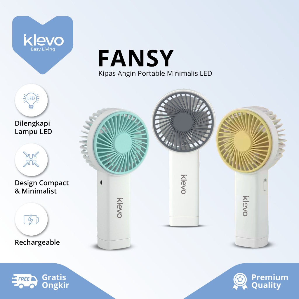 Jual KLEVO Fansy Kipas Angin Mini Fan Portable LED Handheld Small Fan ...