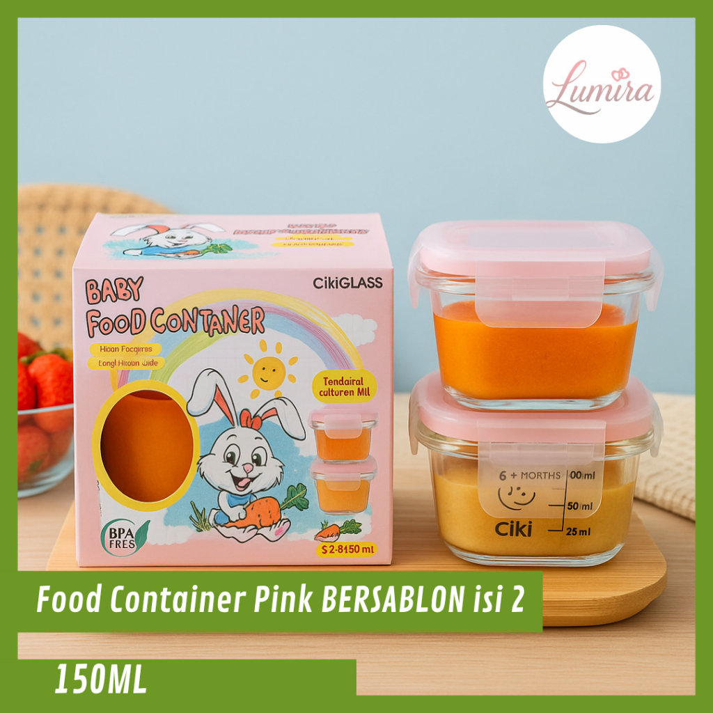 Jual Flash. Food Container 150ml PINK Kotak Makan Kaca untuk MPASI (Isi ...