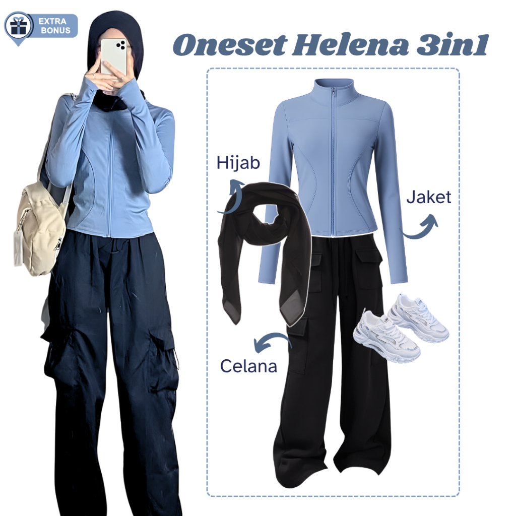 Jual Oneset One set 3in1 setelan olahraga wanita jaket hoodie hodi ...