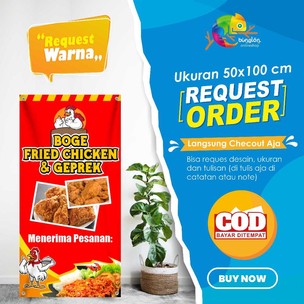 Jual CETAK SPANDUK BANNER 50X100 CM FRIED CHICKEN CUSTOM | Shopee Indonesia