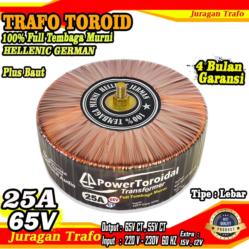Jual Trafo Toroid 25A Ct 65V 55V LEBAR (MURNI) Dengan Full Tembaga ...