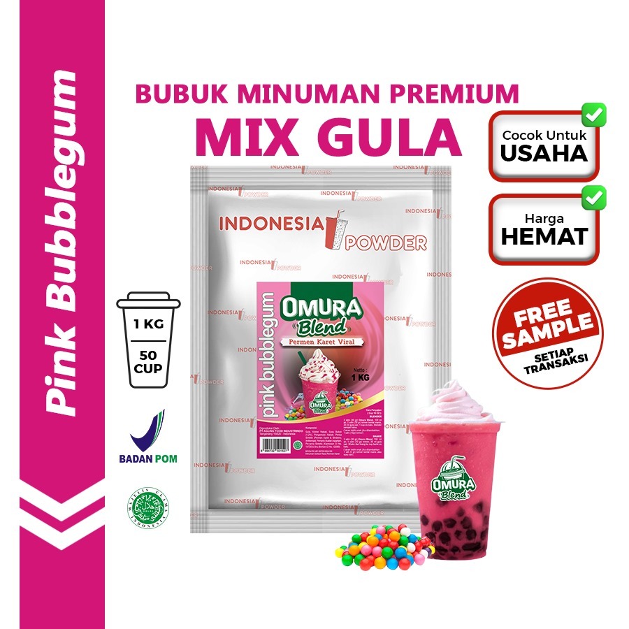 Jual OMURA Bubuk Minuman Premix Rasa Pink Bubble Gum 1 Kg Halal BPOM ...