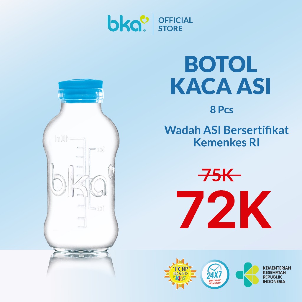 Jual BKA Botol Kaca ASI BPA Free 100ml isi 8 Pcs - Botol Tempat ASI ...