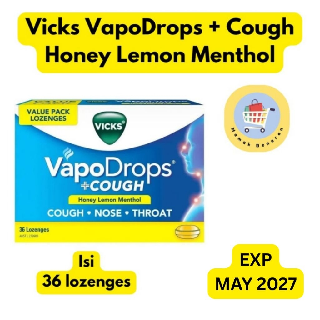 Jual Vicks VapoDrops Vapo Drops + Cough Orange / Honey Lemon Menthol ...