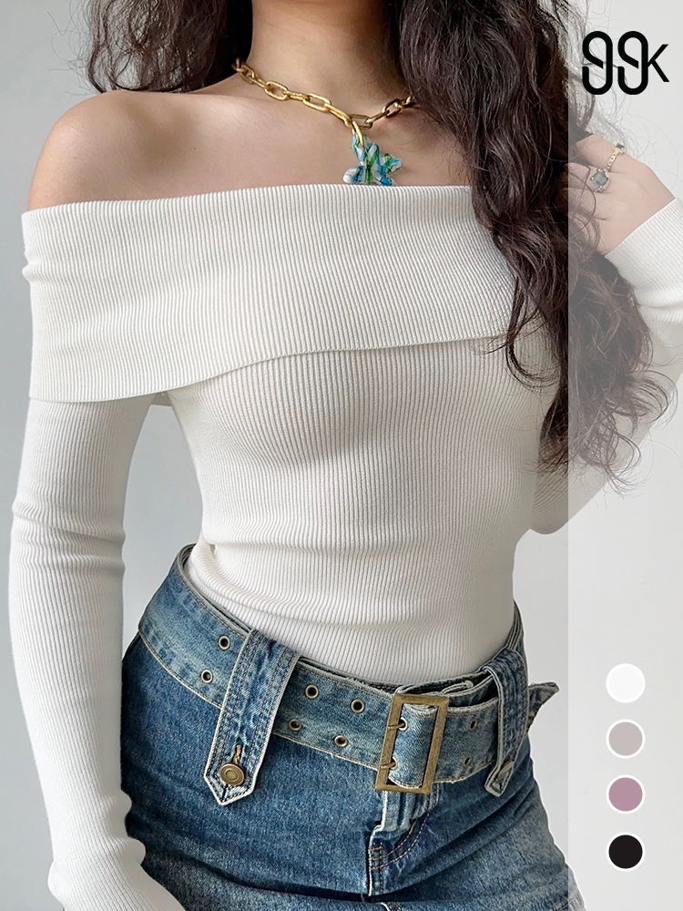 Jual 99kOUTLET Off Shoulder T-Shirt Crop Long Sleeve Slim Fit 1799 (S/M ...