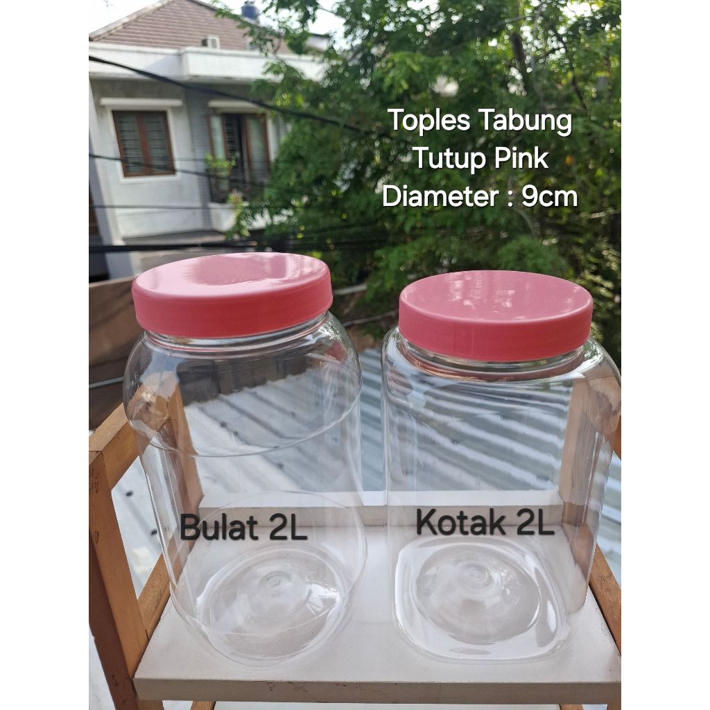 Jual TOPLES KOTAK & TABUNG 2 LITER TUTUP PLASTIK PINK | Shopee Indonesia
