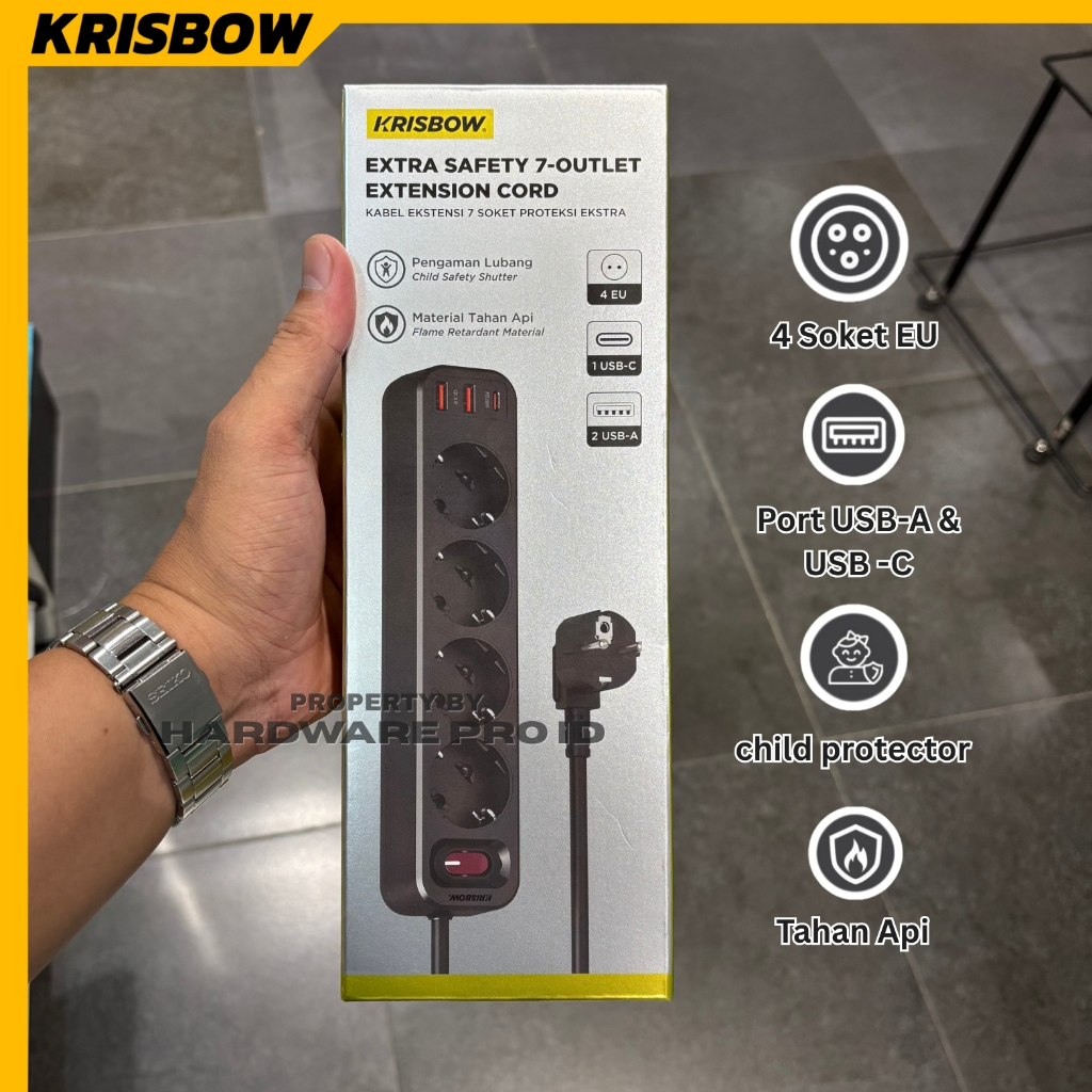 Jual Krisbow Stop Kontak 4 Soket Usb A & Type C - Hitam Electric Socket ...