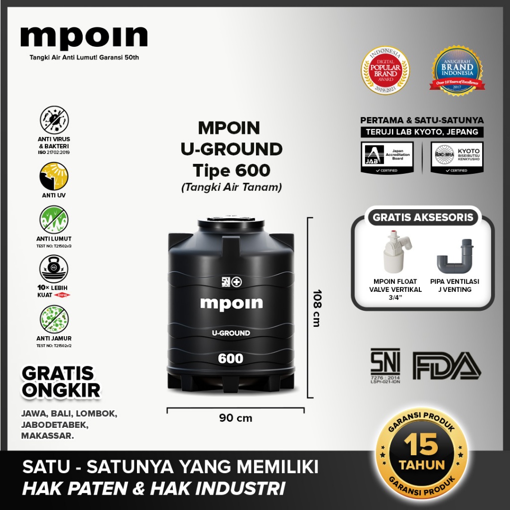 Jual Toren Air Tangki Pendam MPOIN U-Ground 600 liter - Anti Bakteri ...