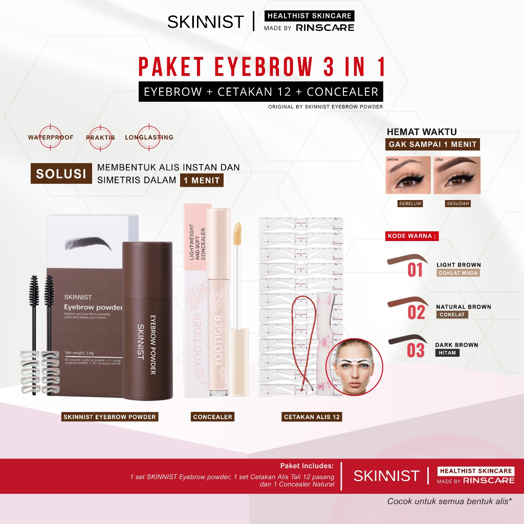 Jual [ COD ] Paket Eyebrow 3in1 Eyebrow Powder Stamp + Cetakan Alis Tali 12 + Concealer Natural ...