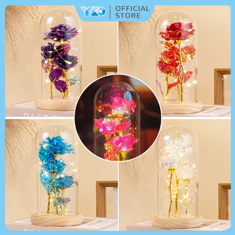 Jual YKO Bunga Mawar Kaca Akrilik Lampu Tidur LED Menyala Kado ...