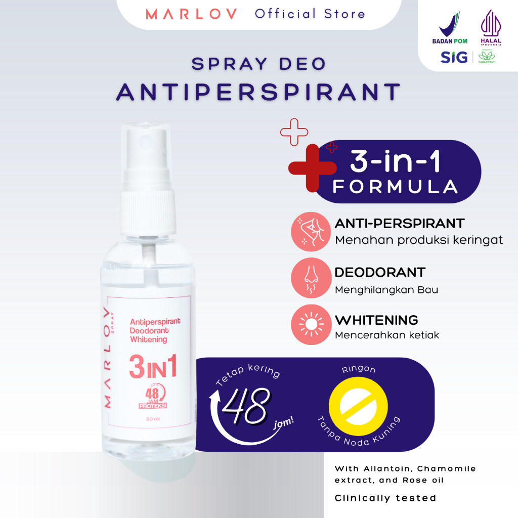Jual MARLOV Antiperspirant Spray Semprot Deodorant Whitening Spray 3 in ...