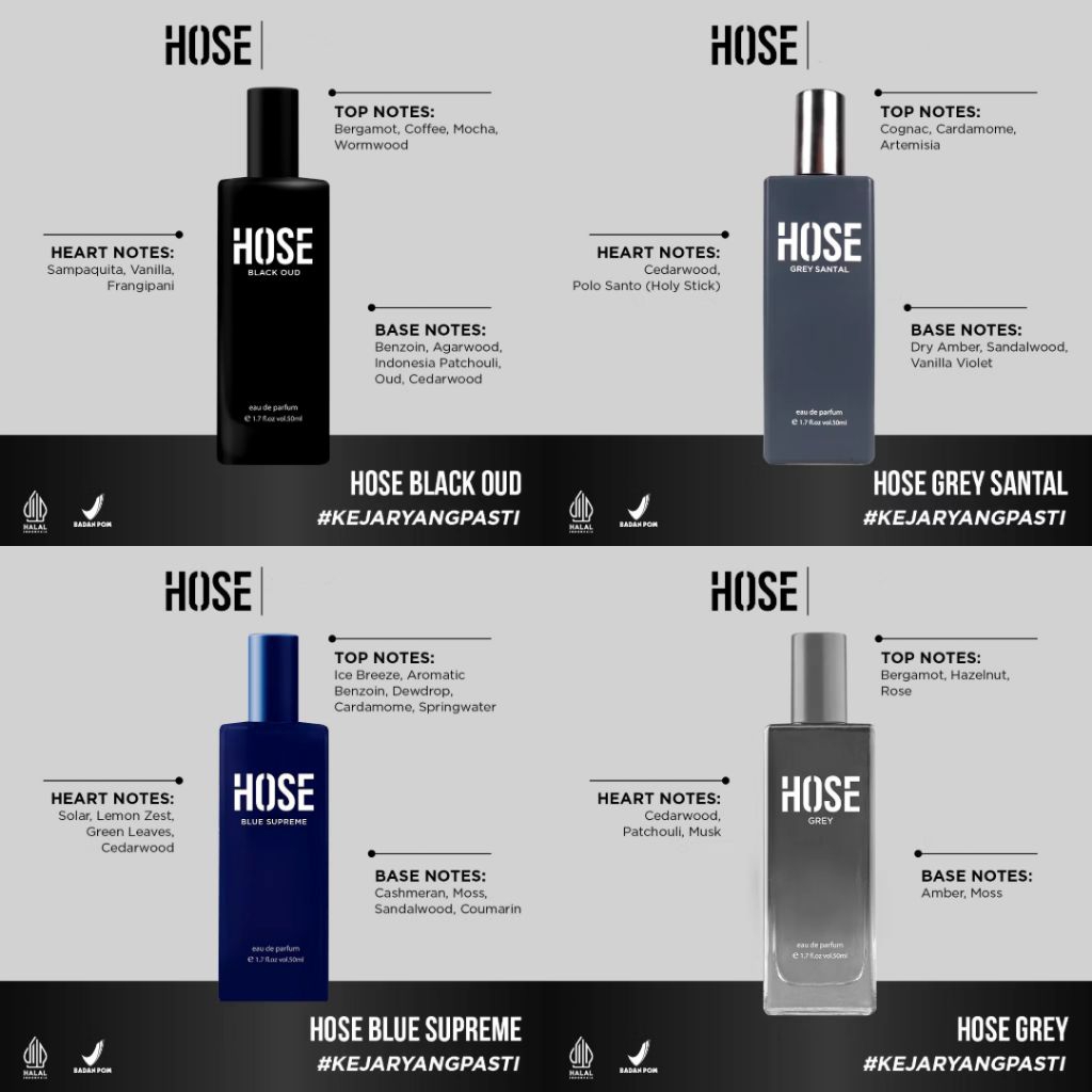 Jual HOSE Eau De Parfum 50 ml EDP Perfume Pria Black Oud - Grey Santal ...
