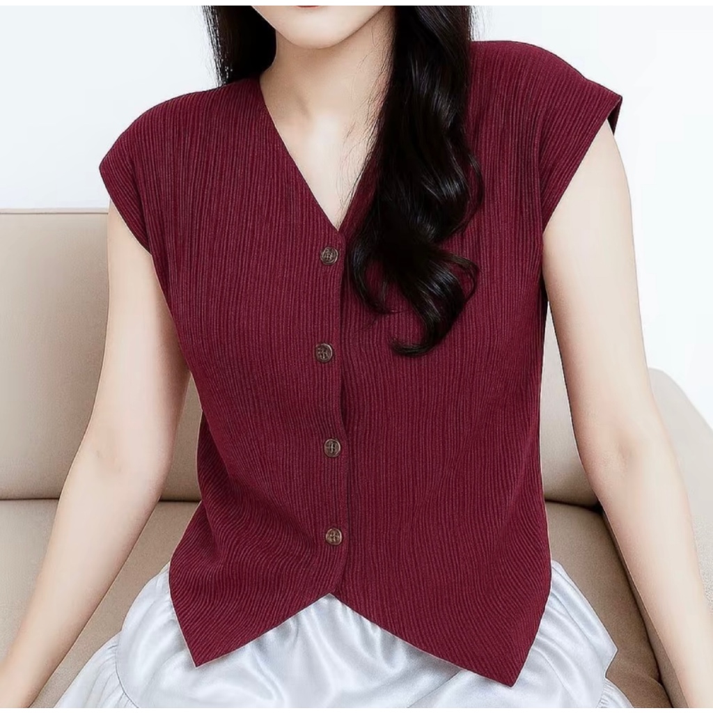 Jual Shea Top Atasan Vest Knit Kancing Sleeveless Wanita - Vest Rompi ...