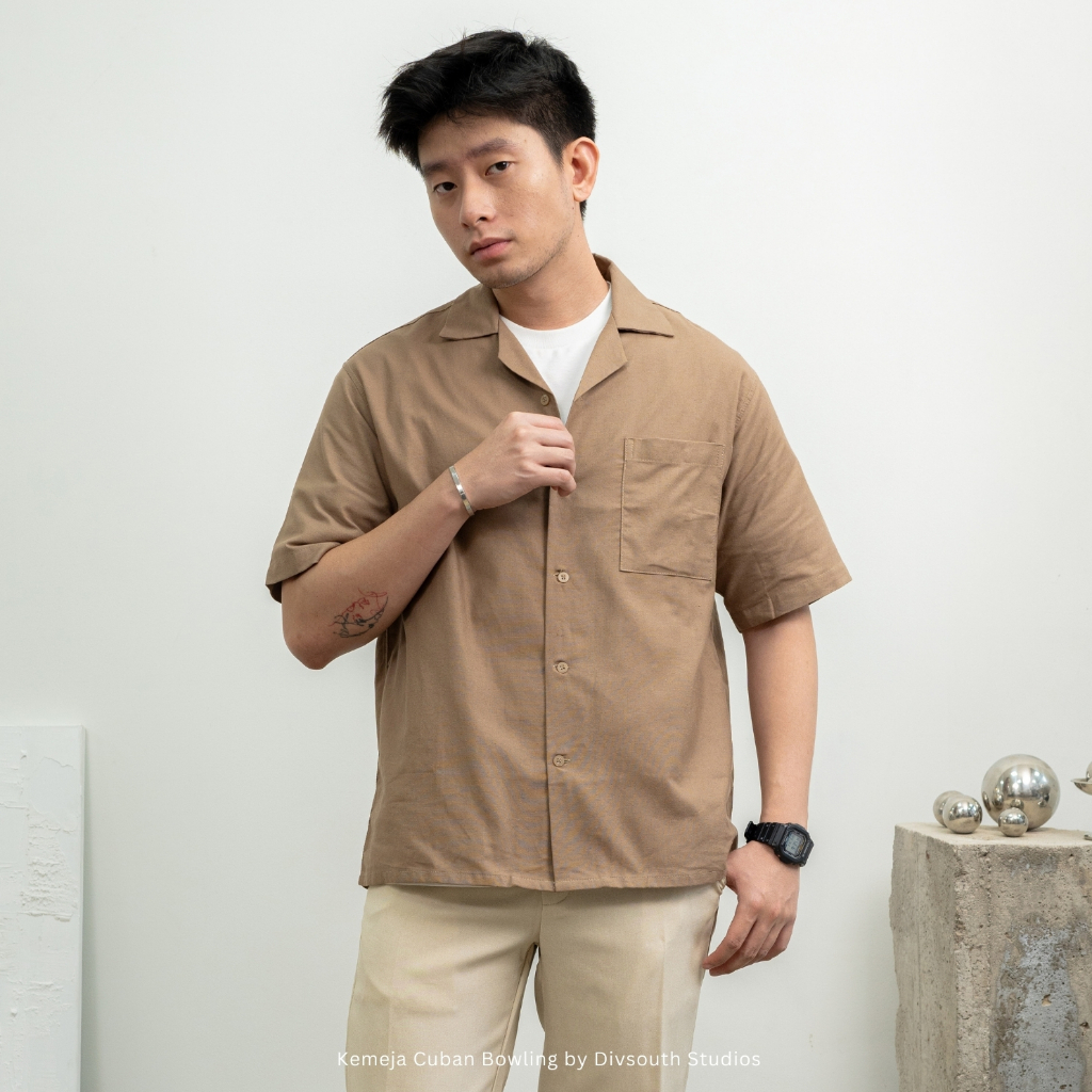 Jual Marvin Kemeja Cuban Bowling Boxy Pendek Shirt Pria bahan Linen ...