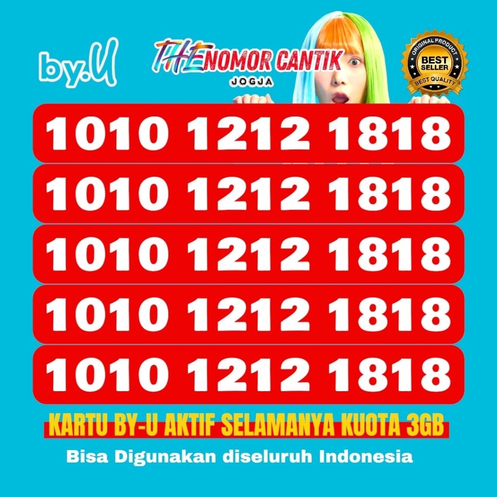 Jual Nomor Cantik Telkomsel By-U 4G/5G/LTE Kartu Aktif Selamanya || Kuota 3GB/7GB (B-E005 ...