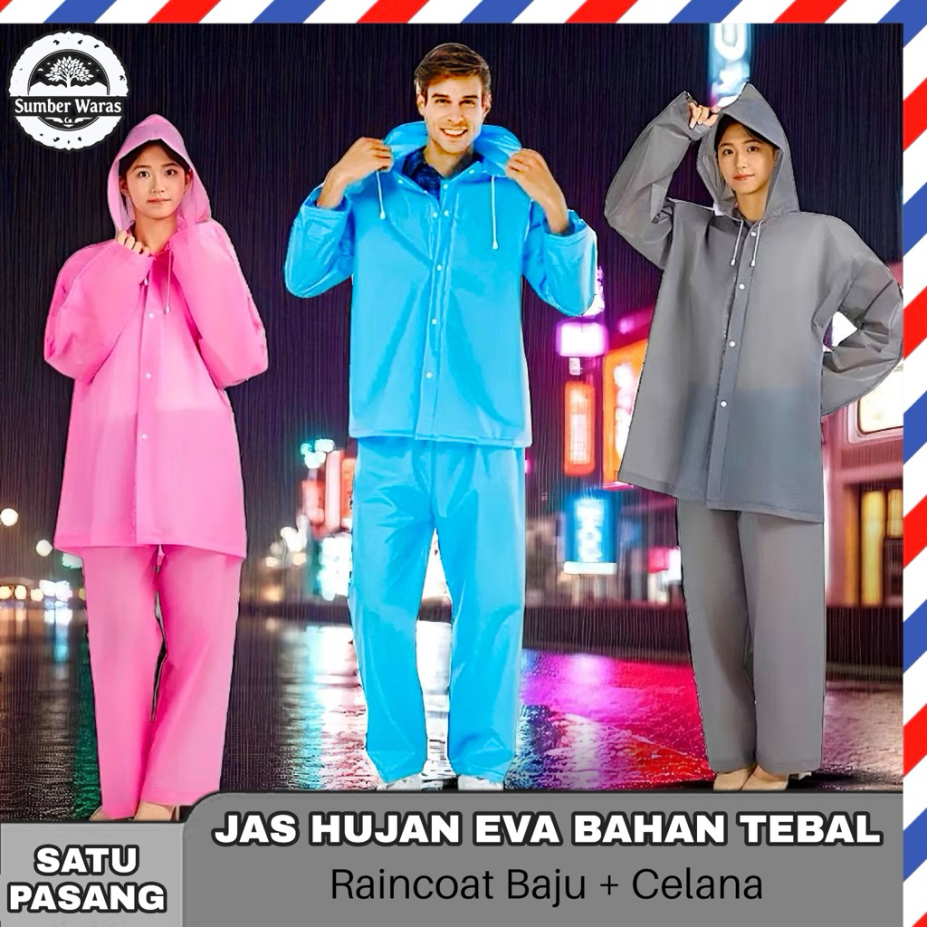 Jual Jas Hujan Raincoat Tebal 1 Pasang Baju dan Celana Bahan Eva - Raincoat Mantel Sepasang ...