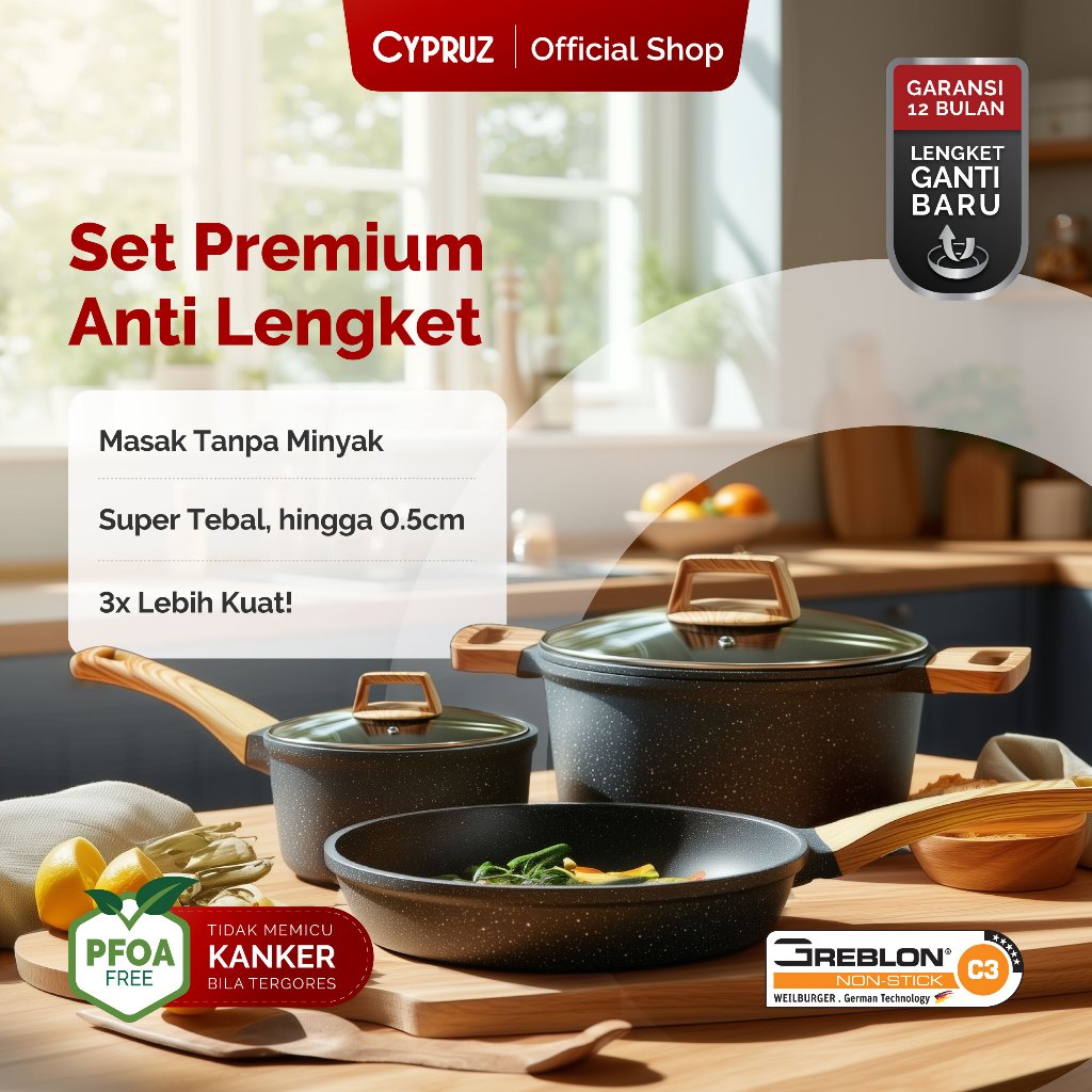 Jual Cypruz Cookware Set Granite Diecast Series Panci Set Premium Anti ...