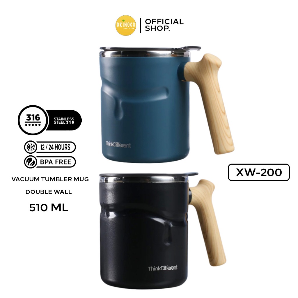Jual Orinoco Mug Stainless SUS 316 Gagang Motif Kayu 510 ML Tahan Panas ...