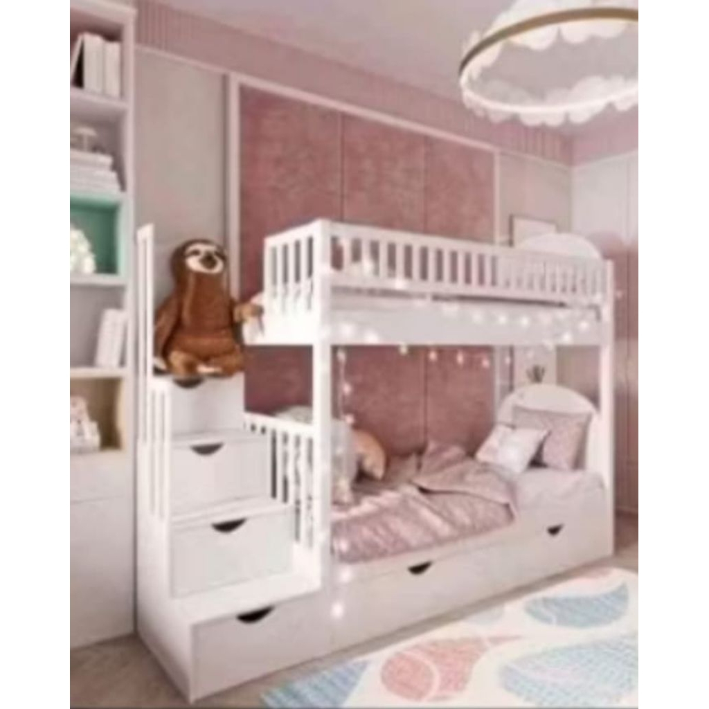 Jual ranjang anak tingkat bahan ful kayu jati Landa cat duko putih ...