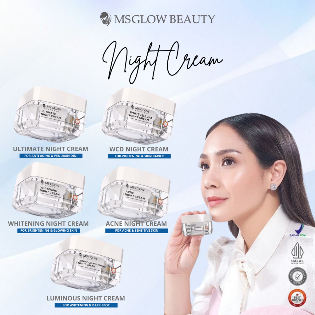 Jual MS GLOW NIGHT CREAM MS GLOW/ULTIMATE/ACNE/WHITENING/LUMINOUS CREAM ...