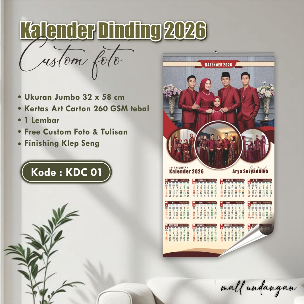 Jual KALENDER DINDING 2026 CUSTOM 1 PLY KDC - CETAK KALENDER MURAH FREE ...