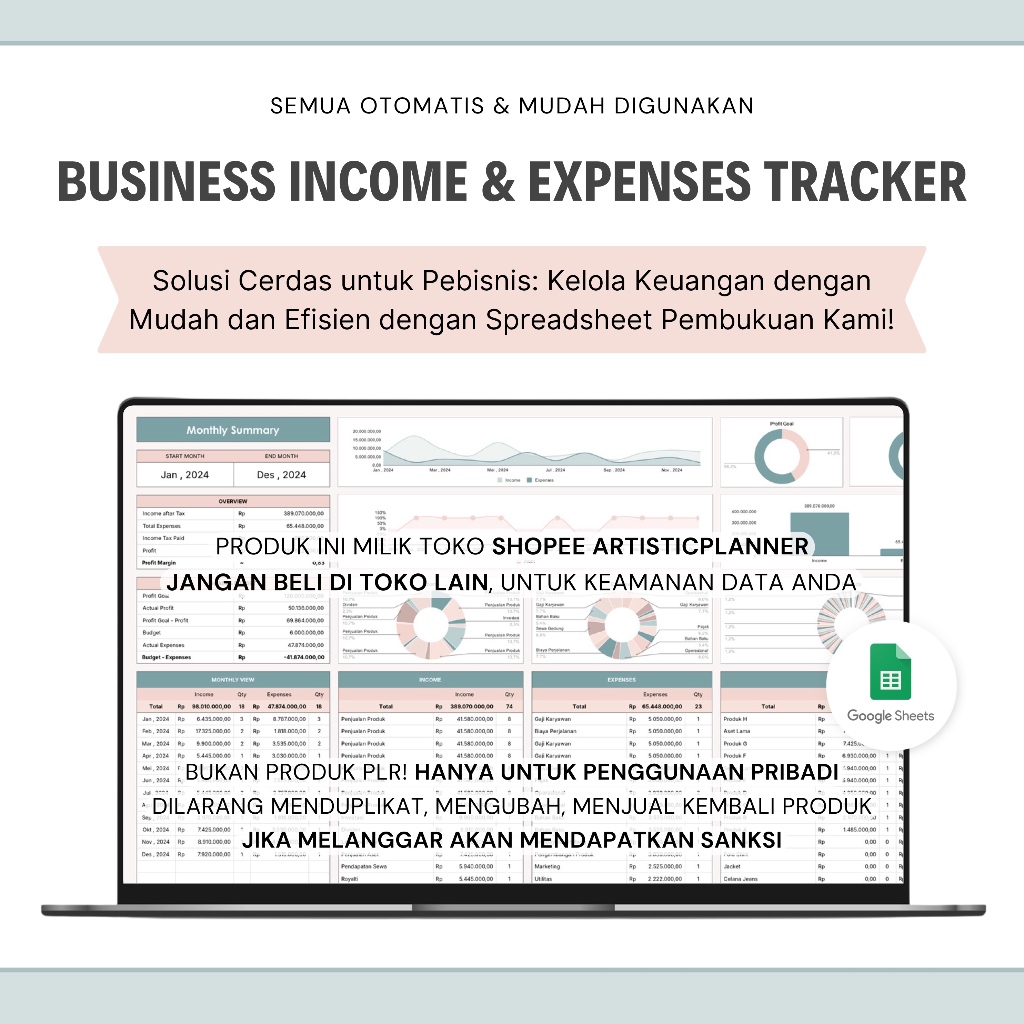 Jual Business Income & Expenses Spreadsheet Manajemen Pendapatan dan ...