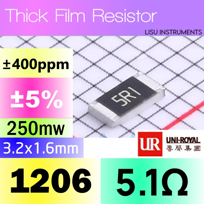Jual 5.1R 1206 ±5% 250mW SMD Thick Resistor 5R1 1206W4J051JT5E UNI ...