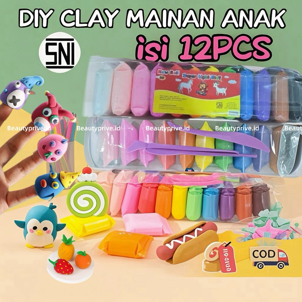 Jual DIY Clay Polymer Clay mainan anak isi 12pcs Clay Jumbo Mainan Anak ...