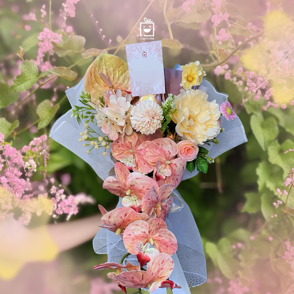 Jual Luxury Flower Bouquet Artificial Mesh BIG SIZE Peach Pink Buket ...
