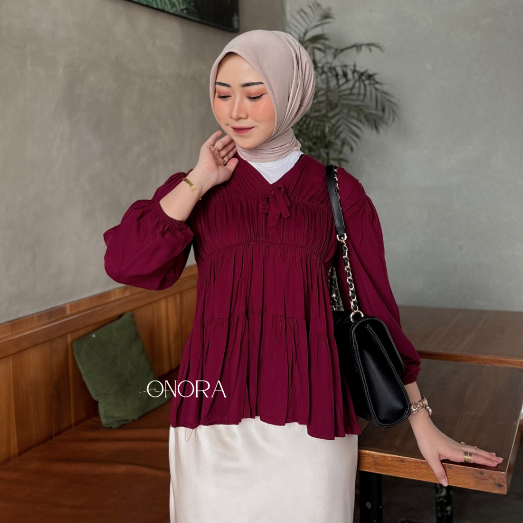 Jual Onora -Mireya Blouse Atasan Kerut Dada Lengan Panjang Wanita | Shopee Indonesia