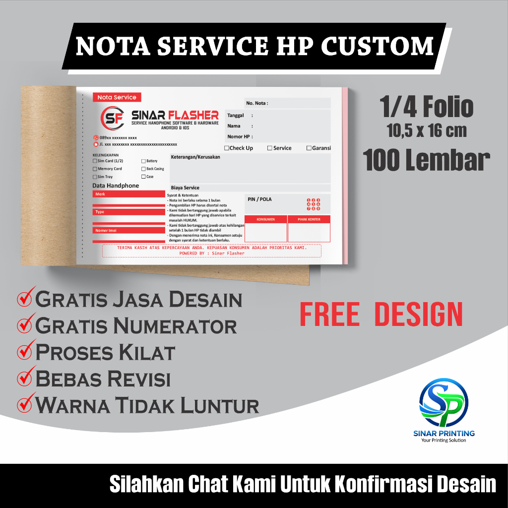 Jual Cetak Nota Service HP Custom | Gratis Desain & Revisi | isi 100 ...