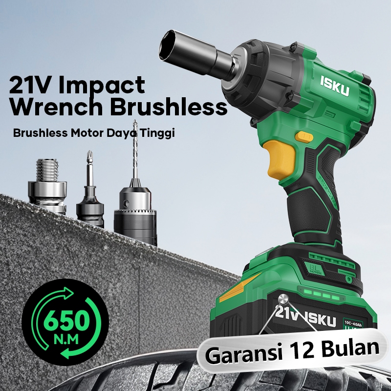 Jual ISKU 21V Impact Wrench 650N.M Kunci Listrik Impact- Motor Tanpa ...