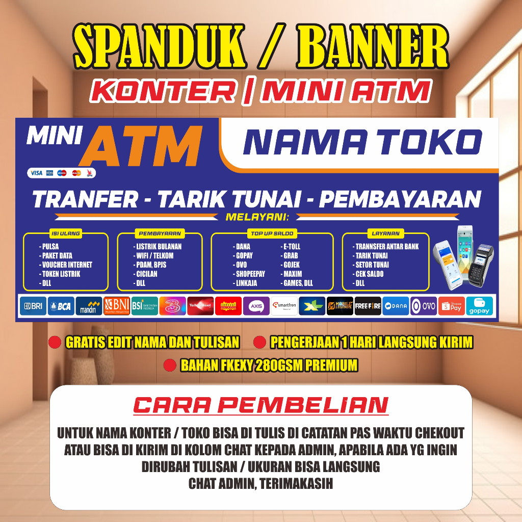 Jual SPANDUK/BANNER konter pulsa/ATM mini BACKDROP KONTER/MINI ATM ...