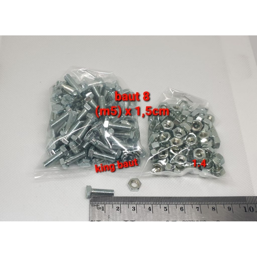 Jual (paket 100 set) baut 8 (m5) x 1,5cm + mur (BMP) | Shopee Indonesia