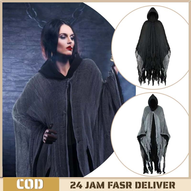 Jual 180cm Jubah Hantu Kostum Halloween Dewasa Jubah Setan Hitam Horor ...