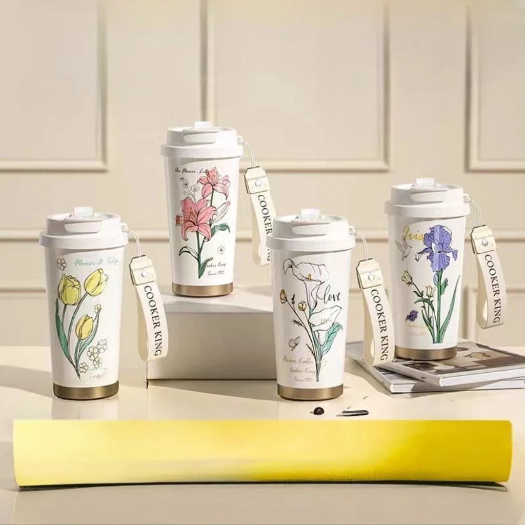 Jual Mug Tumbler Coffee Cup Motif Bunga 550ml Stainless Steel SUS 316 ...