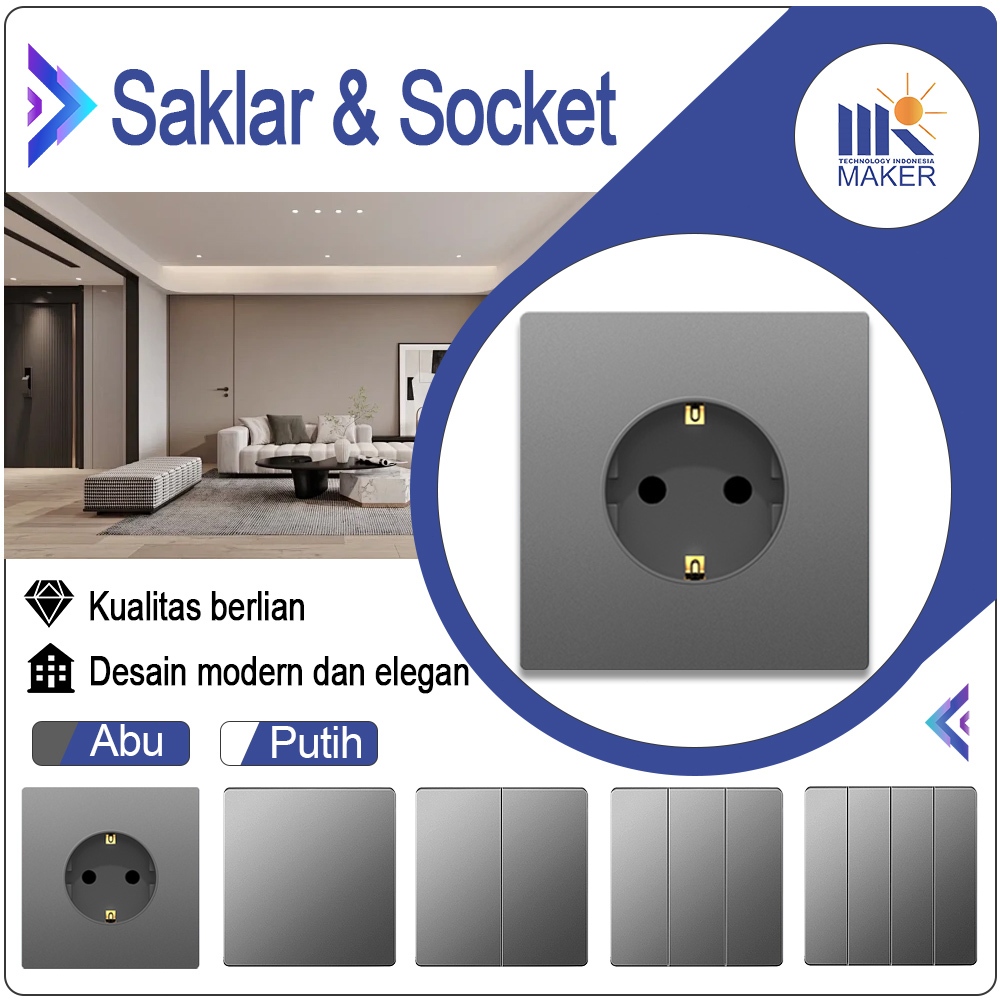 Jual Saklar Lampu Abu 1/2/3/4 Gang Tanam Stop Kontak Modern Minimalis ...