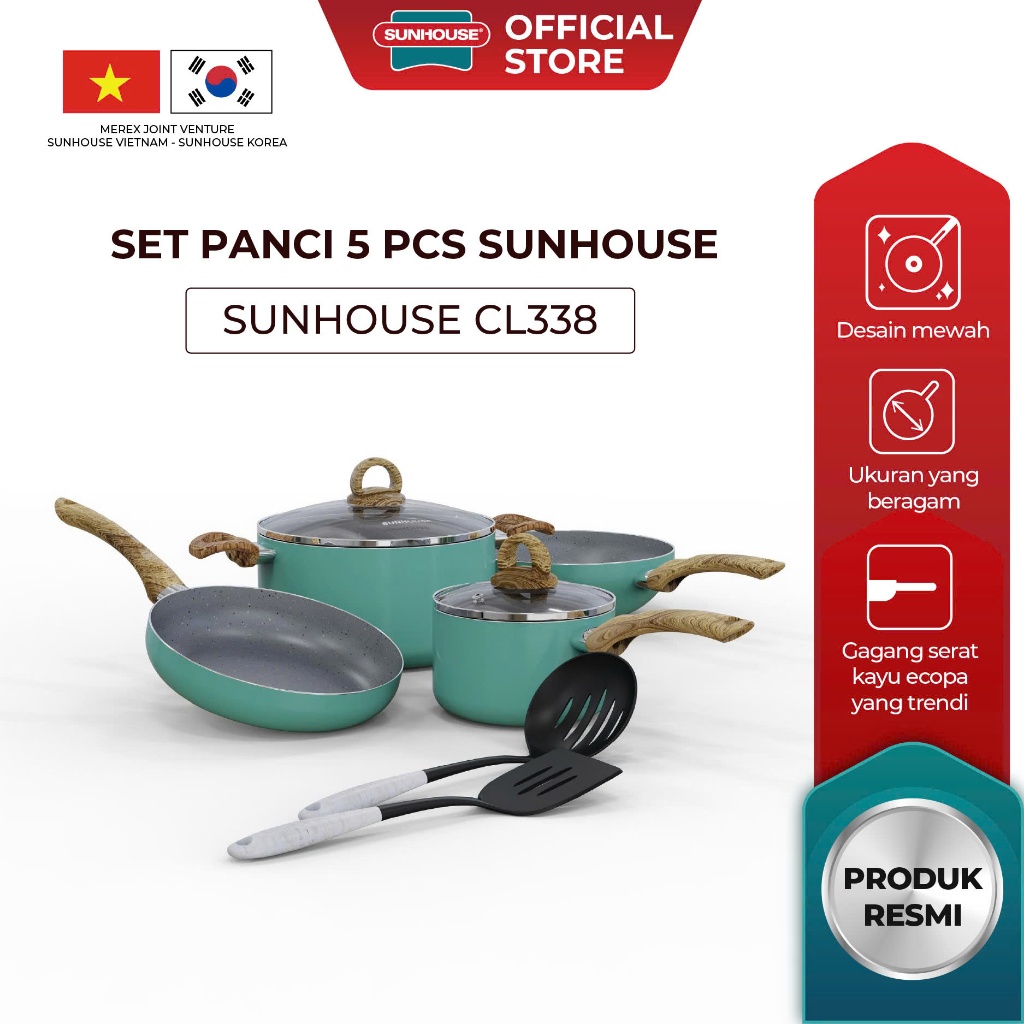 Jual Set panci dan wajan: Sunhouse Clover Marble Anti Lengket CL338 ...