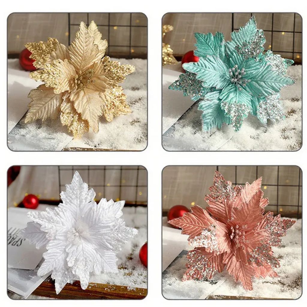 Jual Bunga Natal Sequin Flanel 26cm Hiasan Xmas Hiasan Natal Bunga ...