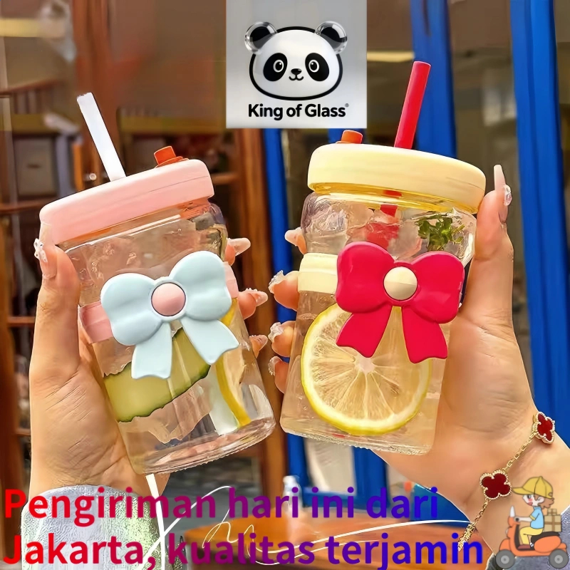 Jual Botol Minum Kaca Aesthetic Tumblr Gelas Kaca Sedotan dan Tutup ...