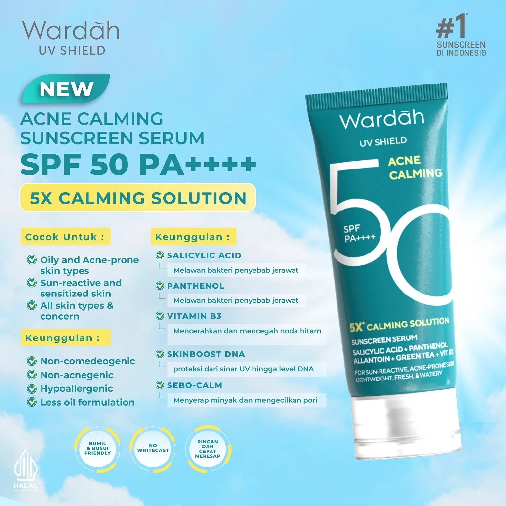 Jual WARDAH UV Shield Acne Calming SPF 50 PA++++ Sunscreen Serum 40 ml ...