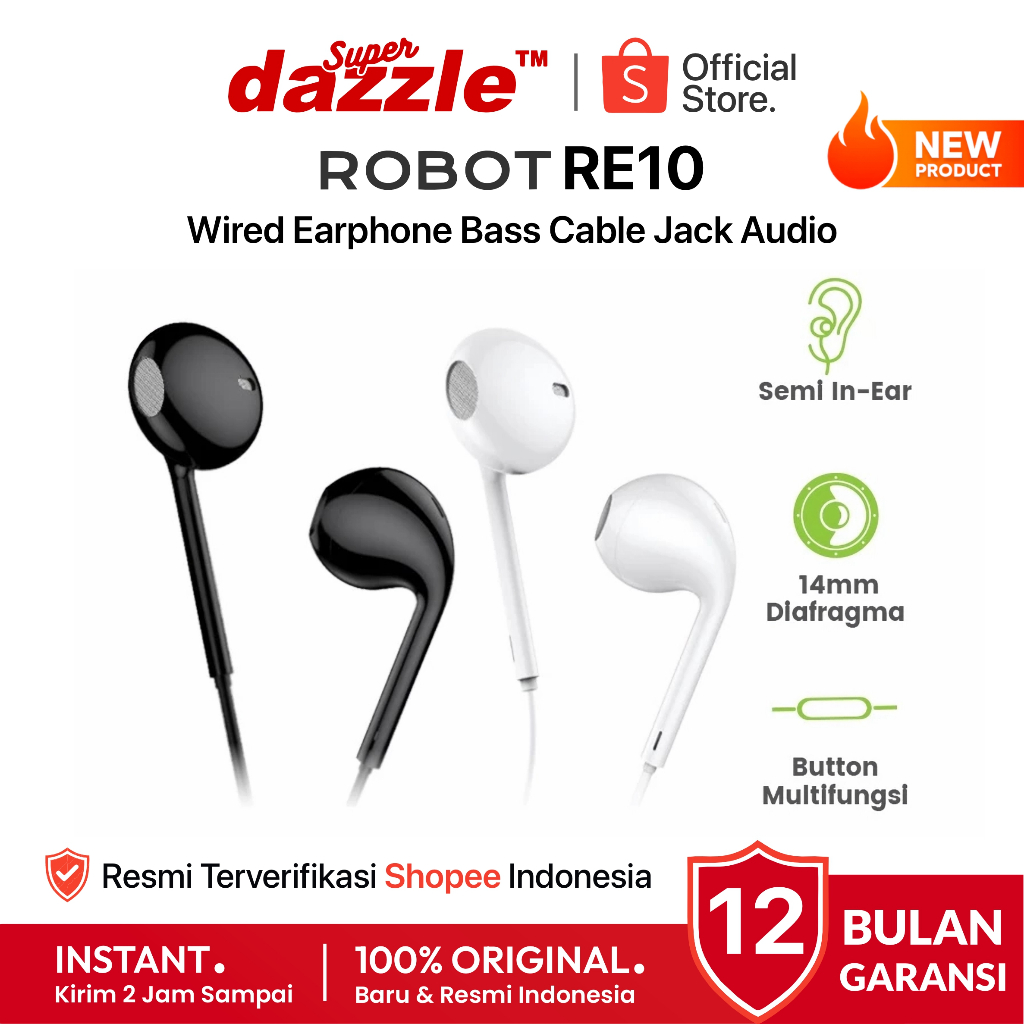 Jual ROBOT RE10 Wired Earphone Bass Headset Kabel Jack Audio 3.5mm ...