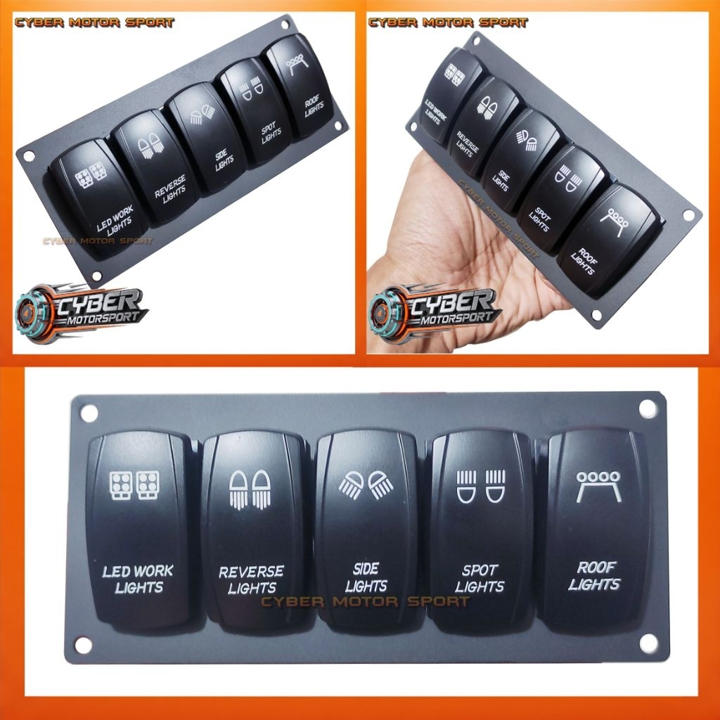 Jual Panel Saklar mobil 5 tombol rocker switch 12v 24v 5 gang LED ...